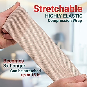 Elastic Compression Bandage Wrap - Premium Quality (Set of 4) w/ Hooks, Athletic Sport Support Tape Rolls for Ankle, Wrist, Arm, Leg Sprains First Aid Bandages Measure (2)- 4" x 5 Ft (2)- 3" x 5 Ft