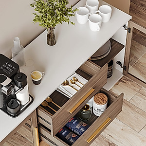 BELLEZE Sideboard Buffet Cabinet with 3 Drawers & 2 Doors, Console Table for Kitchen Glass Storage Cabinet Coffee Bar Accent Cabinet for Living Room Dining Room Hallway, Brown