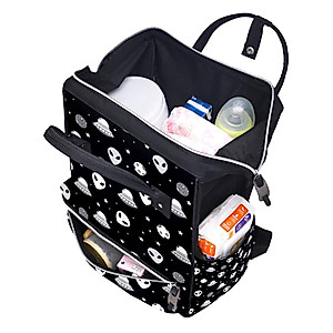 Space Themed Alien Face and Ships Diaper Tote Bags Mummy Backpack Large Capacity Nappy Bag Nursing Traveling Bag for Baby Care