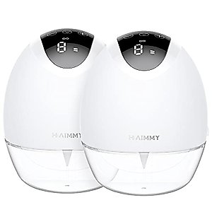 Wearable Breast Pump Hands Free, Haimmy Electric Portable Wireless Breast Pumps with 3 Modes & 9 Levels, 19/21/24/28mm Flange, LCD Display, Leak-Proof, Low Noise Painless Breastfeeding Pump (2 Pack)