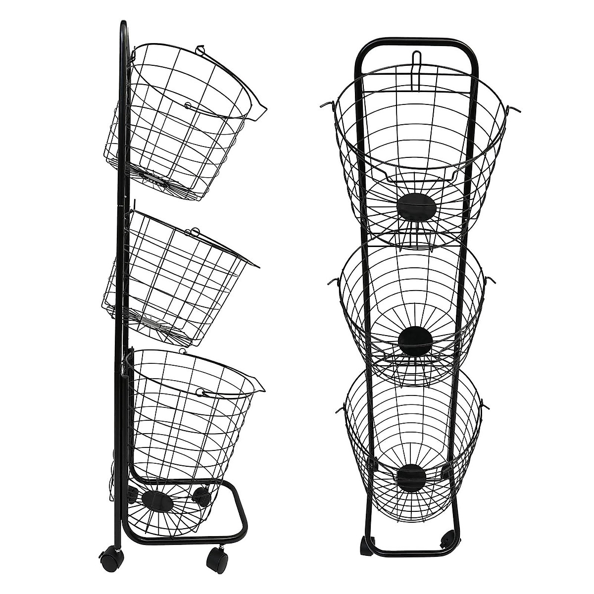 BAOKALER Removable 3 Tier Metal Rolling Laundry Basket Cart,Large Capacity Wire Basket Laundry Hamper with Wheels, Laundry Butler for Bathroom Bedroom Laundry Room