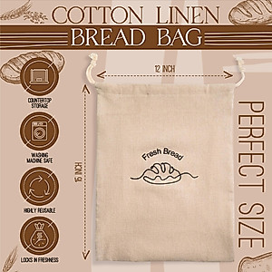 Simply H&K Linen Bread Bags [Pack of 3] with Inner Lining - Keeps Homemade Bread Fresh & Secure - Perfect for Sourdough & Gift Giving - Set of Reusable Bread Bags