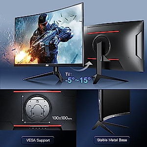 Jlink 32-Inch Curved Gaming Monitor up to 240Hz,1080P Computer Monitor 1500R/1ms(MPRT)/Low Blue Light,Frameless PC Monitor with HDMI DisplayPort, Freesync & G-sync Compatible, Tiltable/VESA Mountable