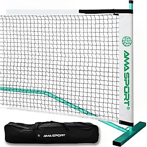 AMA SPORT Portable Pickleball Net System Regulation Size Net 22FT for Indoor and Outdoor-Designed for All Weather Conditions-Powder Coated Steel Post-600D Driveway Bag
