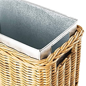 The Basket Lady Large Rectangular Wicker Waste Basket with Metal Liner, 14.5 in L x 9 in W x 18 in H, Sandstone