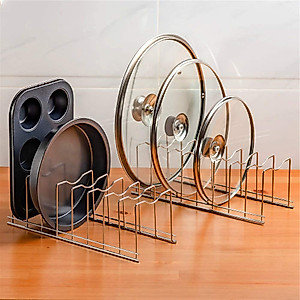 SANNO Pot Pan Lid Holder Rack Organizer Kitchen Organizer Drawer Plate Organizer Pot Lids, Storage Cutting Boards, Bakeware, Serving Trays, Reusable Containers in Cabinet Pantry , Stainless Steel