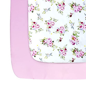 Pack and Play Sheets/Mini Crib Sheets Girl, Stretchy Pack n Play Playard Fitted Sheet, Compatible with Graco Pack n Play, Soft and Breathable Material, Floral