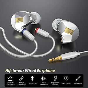 bsbaiss BS2 in Ear Monitor Dynamic Hybrid 1BA+1DD Deep Bass Wired Earbuds Headphones, HiFi Stereo IEM Earphones with Detachable MMCX Connector for Audiophiles Musicians (Without Mic)