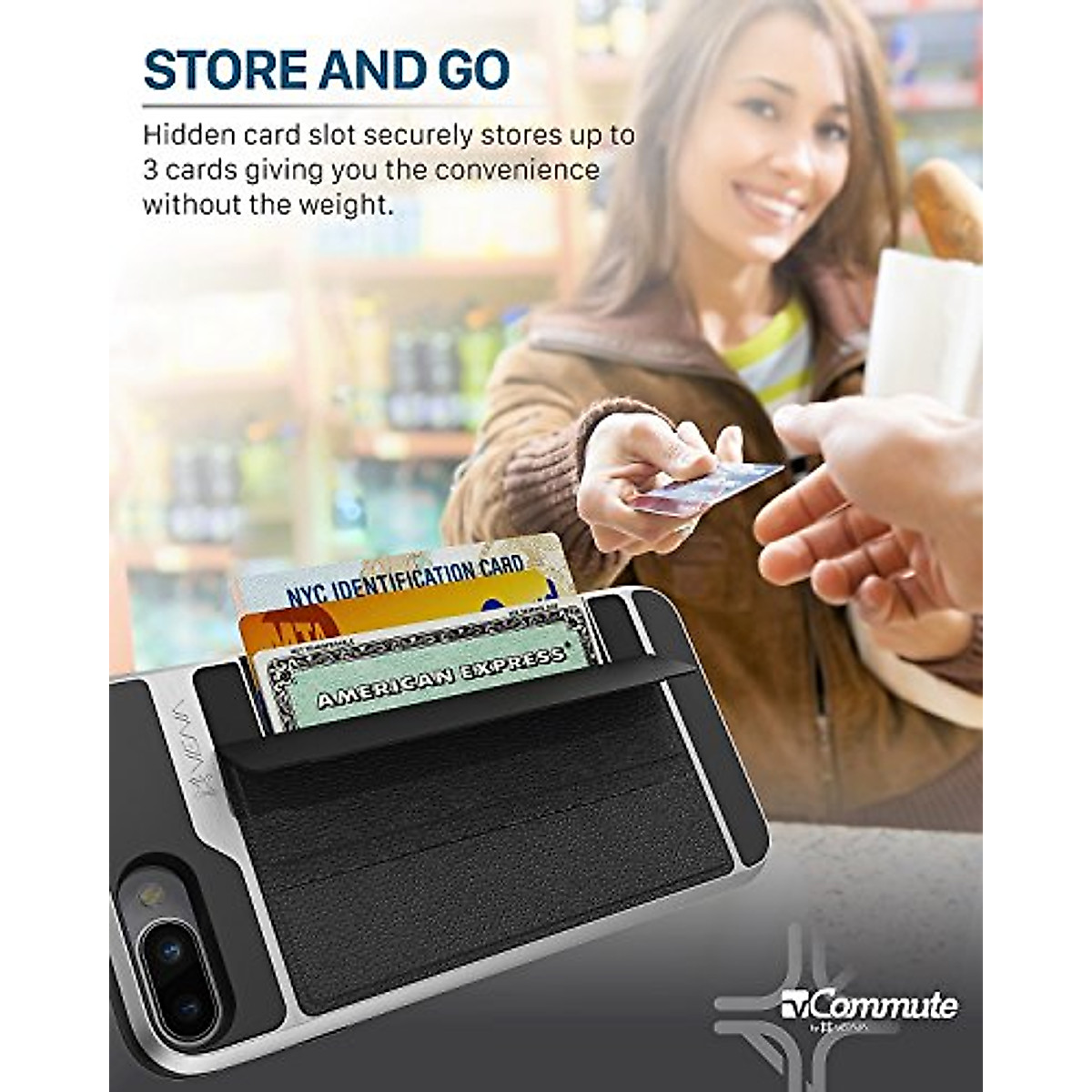 VENA Wallet Case Compatible with iPhone 8 Plus, iPhone 7 Plus, vCommute (Military Grade Drop Protection) Flip Leather Cover Card Slot with Kickstand Compatible w/iPhone 8 Plus and 7 Plus (Gray/Black)