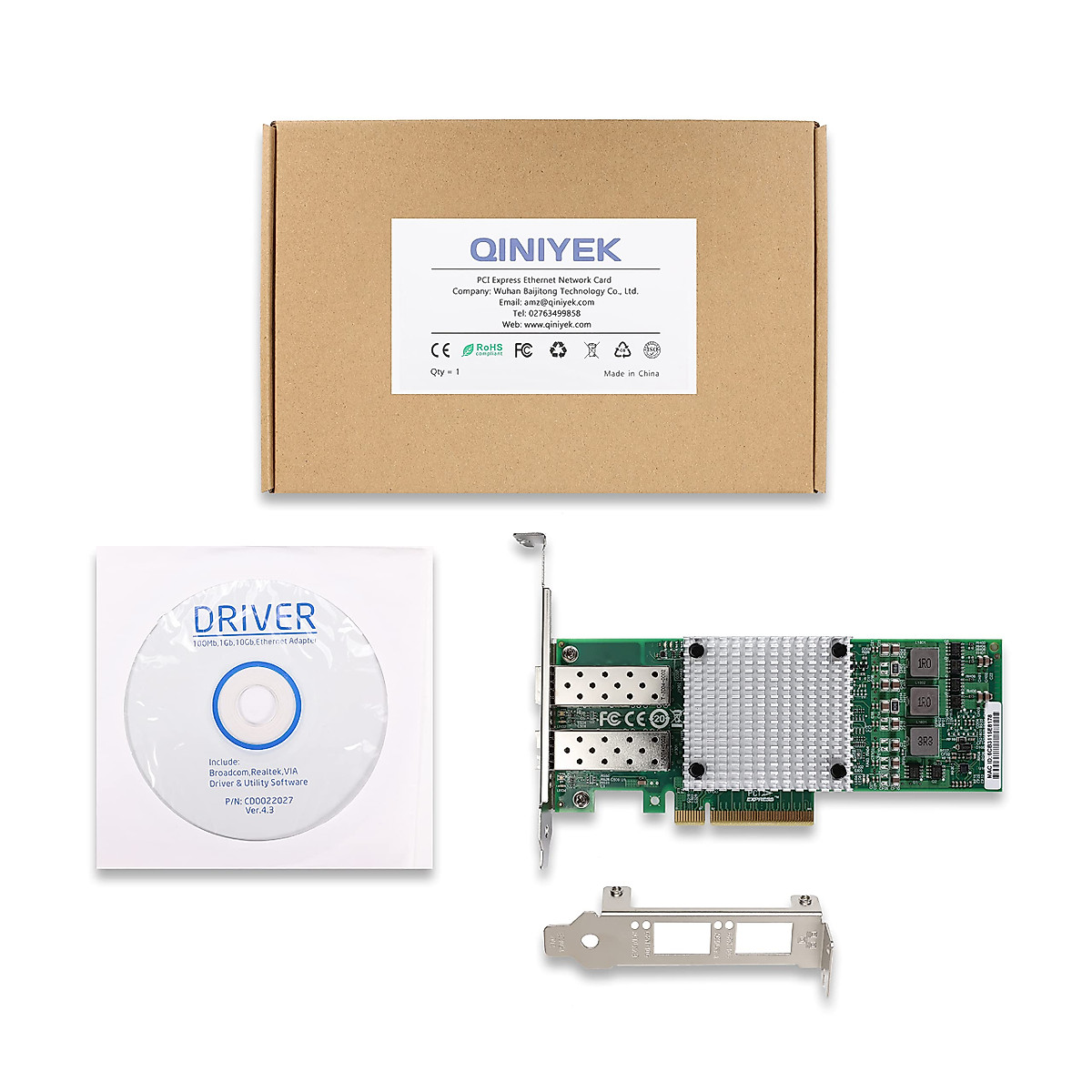 10Gb SFP+ PCI-E Ethernet Network Card with Broadcom BCM57810S Chip, Dual SFP+ Port, PCI Express X8 NIC, Support Windows Server/Linux/VMware