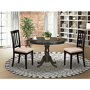 East West Furniture HLAN3-CAP-C 3 Piece Dining Table Set for Small Spaces Contains a Round Dining Room Table with Pedestal and 2 Linen Fabric Upholstered Chairs, 42x42 Inch, Cappuccino