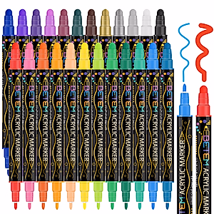 Betem 24 Colors Dual Tip Acrylic Paint Pens Markers, Premium Acrylic Paint Pens for Wood, Canvas, Stone, Rock Painting, Glass, Ceramic Surfaces, DIY Crafts Making Art Supplies