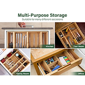 Kootek 6 Pcs Bamboo Drawer Organizer Utensil Tray Kitchen Storage Box 3-Size Versatile Dividers Cutlery Holders Bins Containers for Flatware Kitchen Utensils