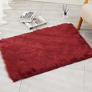 Faux Sheepskin Fur Fuzzy Rug with Rug Grippers for Burgundy Area Rug, 2x3 Ft Rectangle Small Furry Rugs, Alfombras para Habitacion, Fluffy Rug Fur Rugs for Bedroom, Living Room, Home Decor …