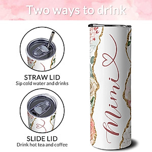 owbgsdh 20 oz Mimi Skinny Tumblers with Lid and Straw, Mimi Stainless Steel Vacuum Insulated Travel Coffee Mug Cup Water Bottle, Mimi Birthday Gifts for Grandmother