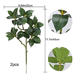 HO2NLE 2 PCS Artificial Shrubs Plants Real Touch Fake Green Leaves Stems Silk Greenery for Floral Arrangements Indoor Outdoor Table Centerpieces Garden Office Home Patio Yard