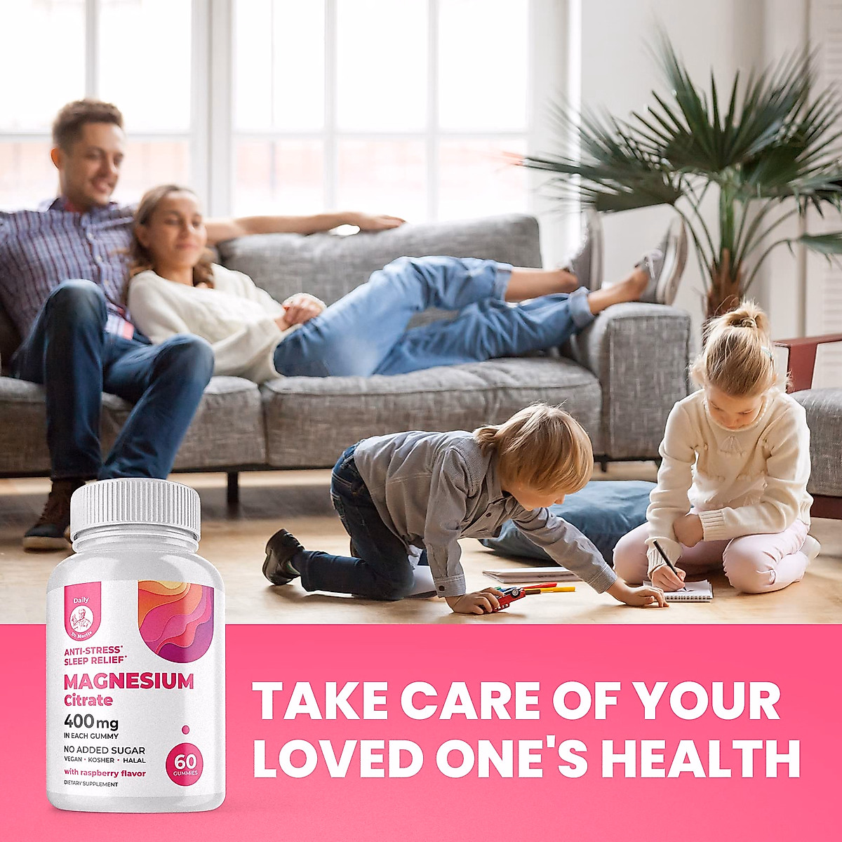 DR. MORITZ Magnesium Citrate Gummies Sugar-Free - Calm Magnesium Gummies Supplement for Children, Sugar-Free Chews for Kids & Adults (60 Count)