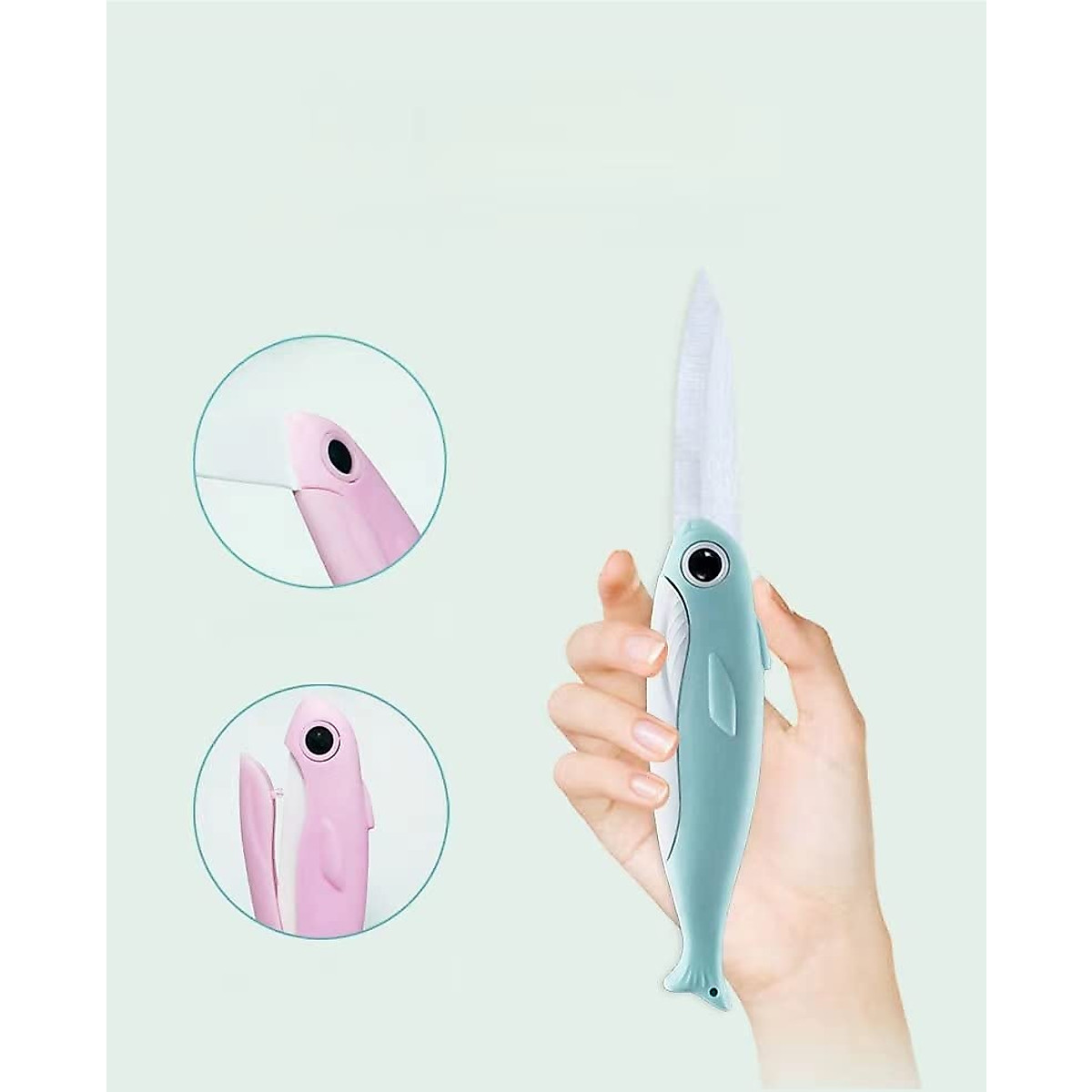 Folding knife, portable pocket ceramic knife for fruit, suitable for carrying super sharp mini fish shaped Ceramic Paring Knife when traveling (Blue)