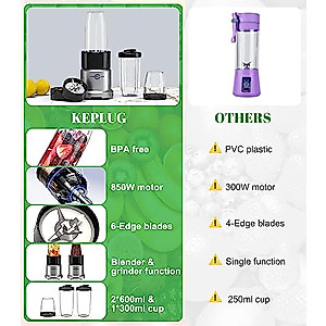 Personal Blender for Shakes and Smoothies, 6 Blades Bullet Blenders for Kitchen 850W, 17 Pieces Smoothie Blender with Grinder, 2 * 20oz To-Go Cups, Countertop Blender for Fruits, Protein Drinks, Ices