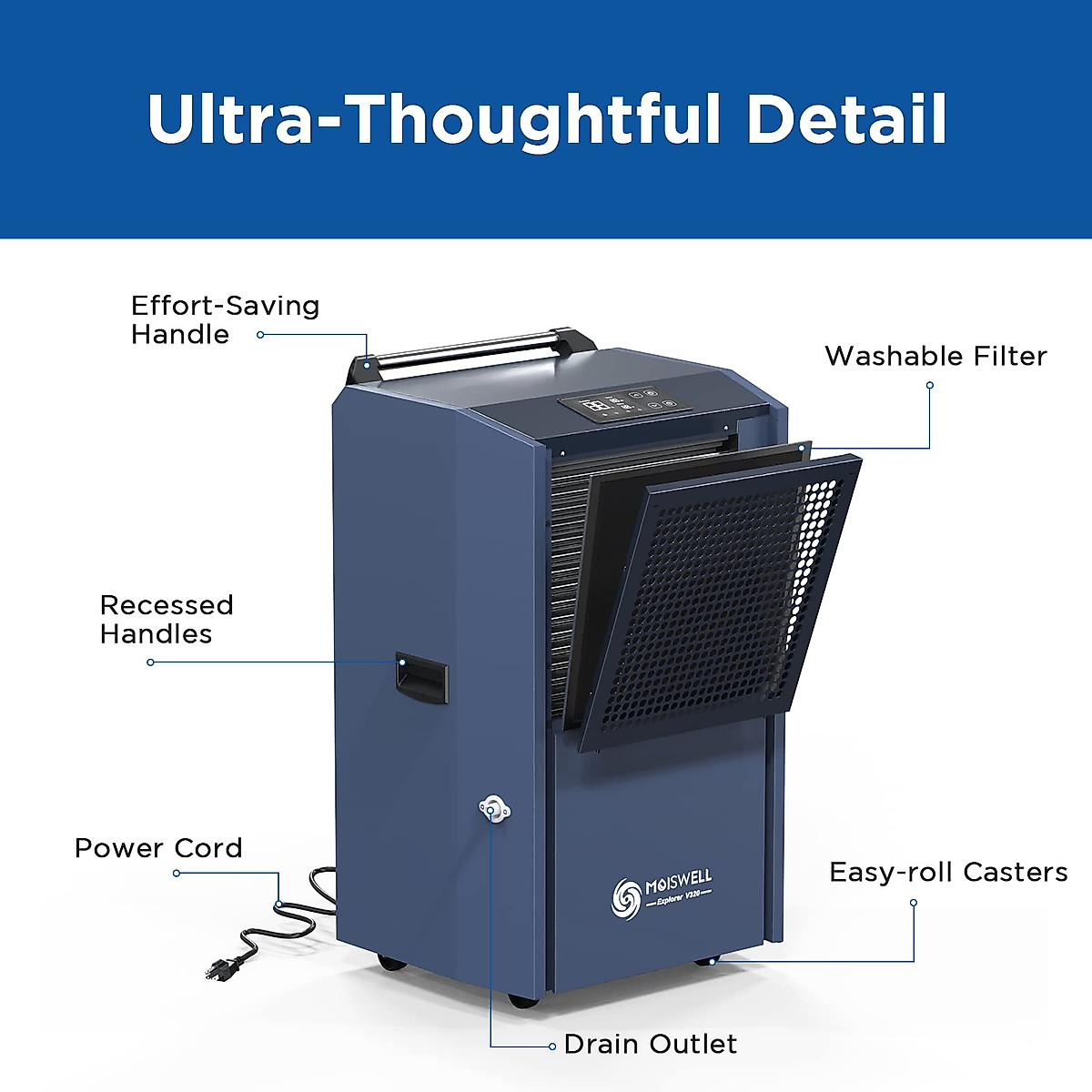 Moiswell 305 Pint Commercial Dehumidifier for Industrial Sites, Commercial-Grade Dehumidifiers with Drain Hose for Large Spaces Basements, Warehouse, Flood Water Damage Restoration, 5-Year Warranty