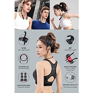 Bluetooth Headphones Neckband Earphone Wireless Headset Neck [1000mAh] 100 Hours Playtime 360 Days Standby,Built-in Mic Sports Noise Cancelling for Help Sleep/Audio Books/Video Conference travel