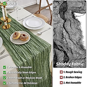 Nialnant Cheese Cloth Table Runner, 35 x 160 Inch Sage Green Boho Table Runner, Holiday Table Runner for Special Banquets Party, Wedding Reception Bridal Showers Decorations
