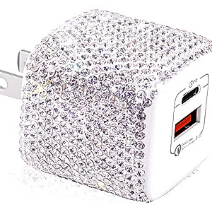USB C Wall Charger 20W Bling PD & QC 3.0 2 Port Charger with 20W Mini USB-C Power Adapter Compatible with iPhone iPad AirPods Samsung Galaxy and More