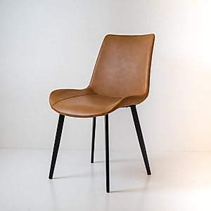 Aimerive Dining Chairs Set of 4, Upholstered Dining Room Kitchen Chair with Black Metal Legs, Modern Armless Dining Side Chairs in Faux Leather Cushion Seat, Brown