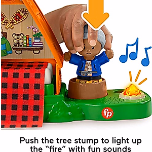 Fisher-Price Little People Toddler Playset Cabin With Camper Figure Plus Campfire Light And Sounds For Pretend Play Ages 1+ Years