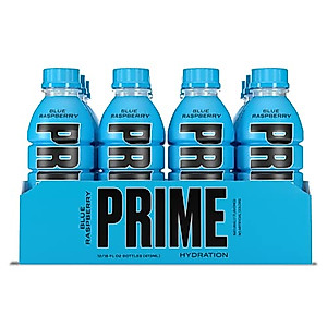 Prime Hydration Drink Sports Beverage"BLUE RASPBERRY," Naturally Flavored, 10% Coconut Water, 250mg BCAAs, B Vitamins, Antioxidants, 835mg Electrolytes, 25 Calories per 16.9 Fl Oz Bottle (Pack of 12)