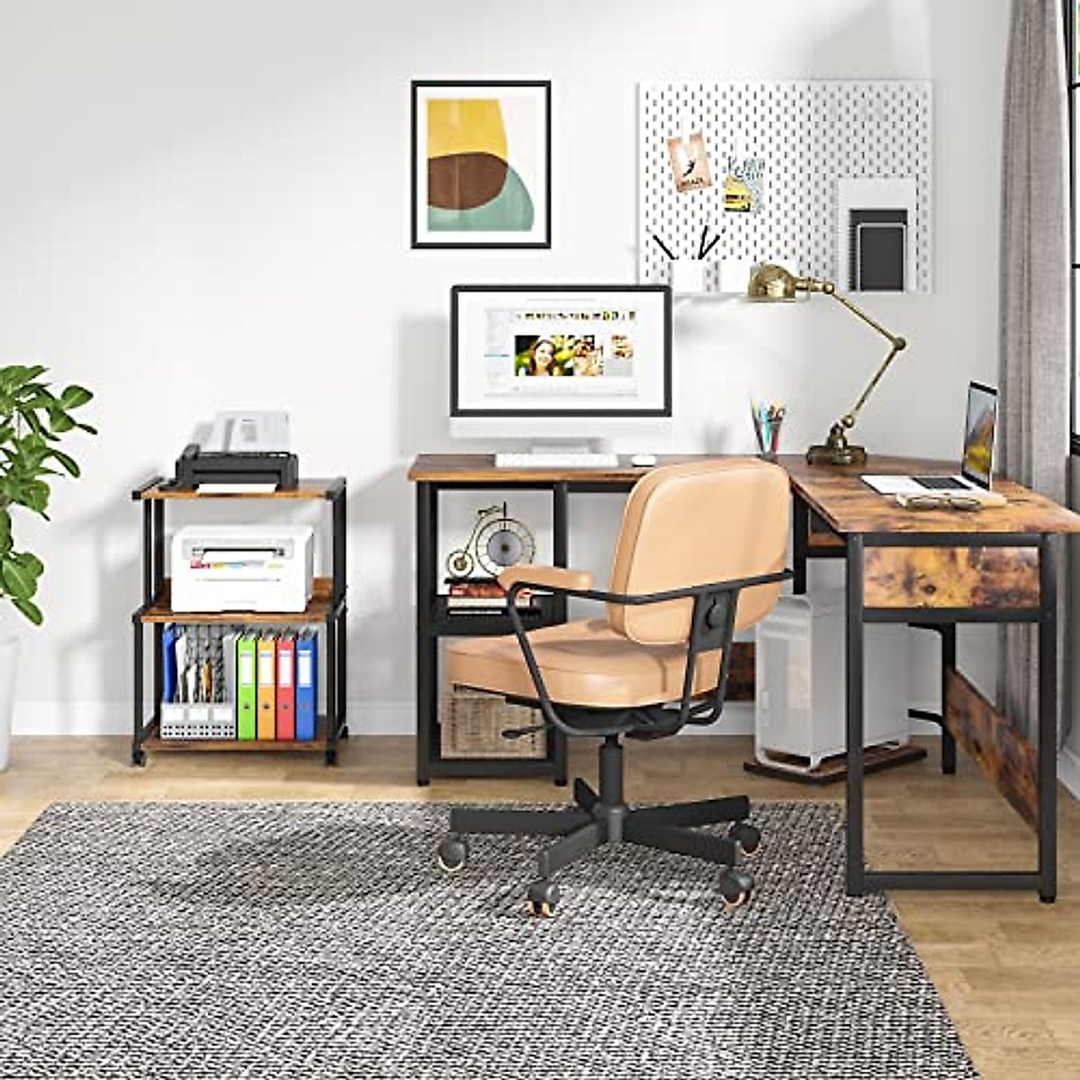 Tribesigns 3-Shelf Printer Stand with Storage, Rolling Printer Table Machine Cart with Wheels, Mobile Desk Organizer Shelves for Office and Home (Rustic Brown)