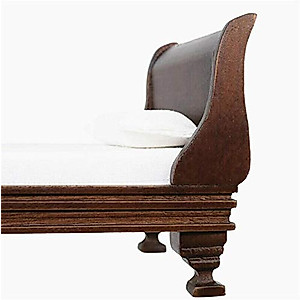 EatingBiting 1:12 Scale Collectible Buildings Miniature Bed Furniture Noble Wooden Single European Style Bed with Bedding and Decorative Pillow