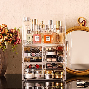 Cq acrylic Clear Makeup Organizer for Vanity Countertop,Dustproof Waterproof Bathroom Organization With 8 Drawers For Beauty Skin Care Skincare Product Organizing and Perfume Cosmetic Storage Case