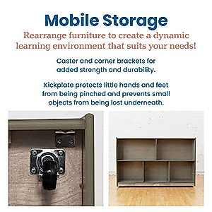 ECR4Kids 5-Compartment Mobile Storage Cabinet, 30in, Classroom Furniture, Grey Wash