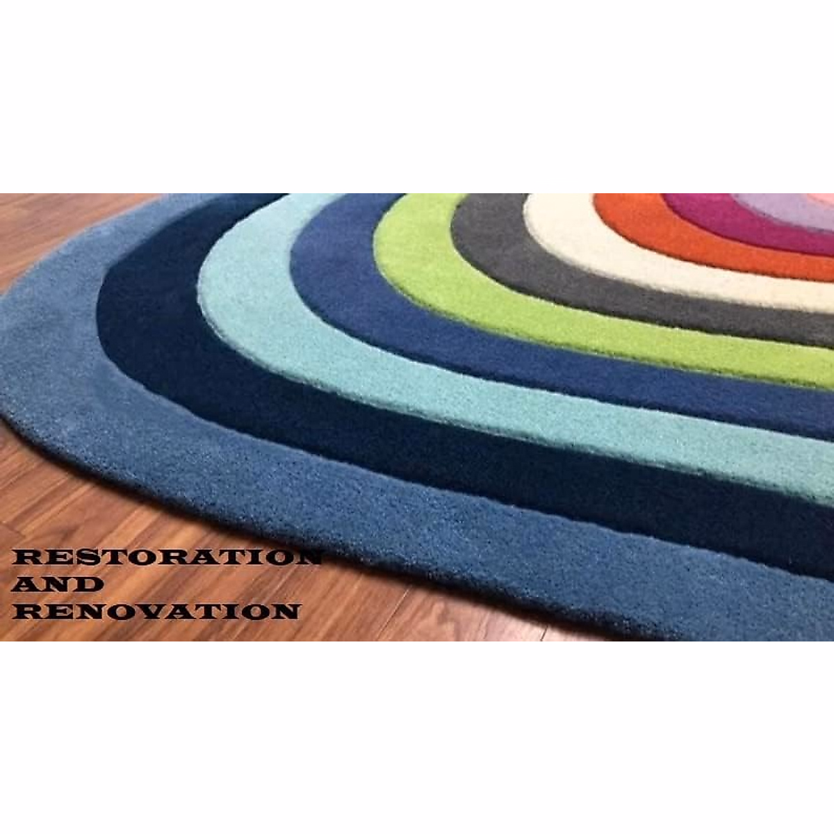 Restoration and Renovation Irregular Shaped Handmade Wool Rug | Modern Colourful Stripe Premium Area Rug Perfect for Home Decor (Blue Multi, 3' x 5')