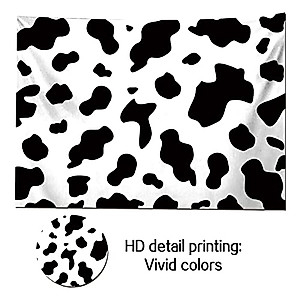 HQM 8x6FT Soft Fabric/Polyester Cow Party Photography Backdrops Black and White Farm Animal Happy Birthday Photo Background Kid's Newborn Baby Shower Banner Props, 8x6ft(240X180CM）