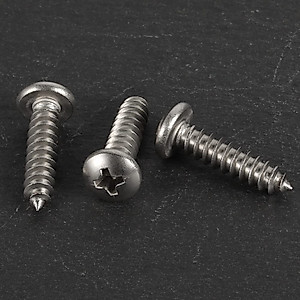#4 x 1 Pan Head Wood Screw Self Tapping Screws, 304 Stainless Steel 18-8, Bright Finish, Pack of 100