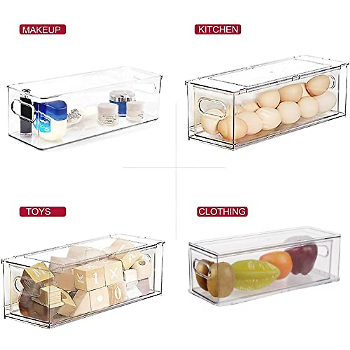 Abiudeng 2 Pack Stackable Refrigerator Organizer Bins with Pull-out Drawer, Drawable Clear Fridge Drawer Organizer with Handle, Plastic Kitchen Pantry Storage Containers