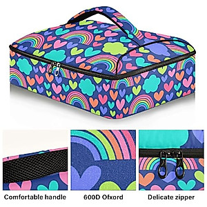 Kcldeci Insulated Thermal Food Carrier Insulated Casserole Carrier for Hot or Cold Food,Colorful Heart Rainbow and Cloud Insulated Tote Bag for Potluck Cookouts Parties Picnic,Lasagna Lugger