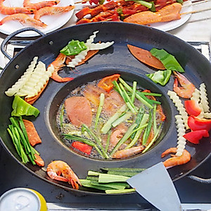 Happyyami Frying Concave Pan Stainless Steel Griddle Concave Discada Disc Cooker High Heat Cooking Skillet Heavy Duty Comal Para Freir for Home Kitchen Supplies