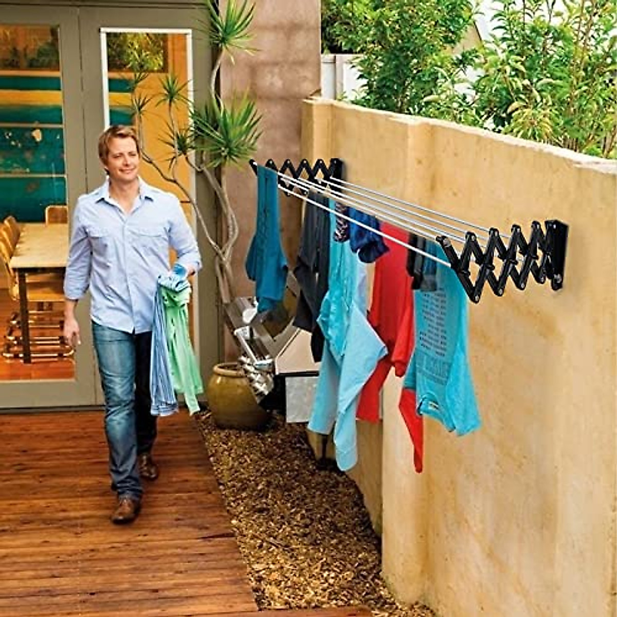 Stainless Steel Wall Mount Expandable Retractable Clothes Air Drying Rack - 7 Rods 23" Easy to Install Space Saver Fold Away Racks for Laundry Room/Bathroom//Utility Room - Indoor and Outdoor Use