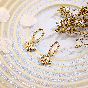 Yesteel Bee Huggie Hoop Earrings, S925 Sterling Silver Post Honey Bumble Bee Dangle Hoop Earrings, 14K Gold Plated Cute Dangling Huggy Bumblebee Earrings for Women Jewelry Gifts