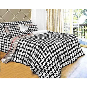 Dolce Mela DM498T 4-Piece Check Bedding Dorm Room Duvet Cover Set, Twin X-Large, Houndstooth, Off-White