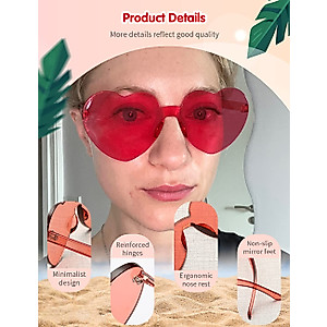 Heart Glasses 9 Pieces, Rimless Heart Shaped Sunglasses, Candy Color Heart Shaped Glasses, Party Sunglasses Heart Sunglasses for Women - Party Favors for Birthday Graduation Beach Pool Party