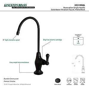Kingston Brass KS3190AL Ks3190Al Restoration 1/4 Turn Water Filtration Faucet, 4-5/8" In Spout Reach, Matte Black