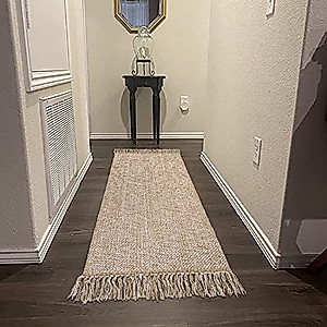 Collive Hallway Runner Rug, 2' x 6' Hand-Woven Reversible Washable Entryway Rug, Tan Cotton Modern Farmhouse Laundry Room Rug Long Carpet for Bathroom Sink Foyer Bedroom