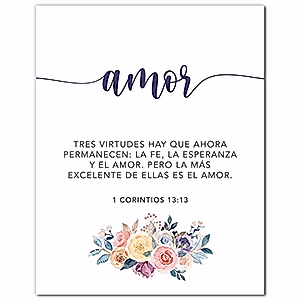 Fe Esperanza Amor Wall Decor - Cuadros Cristianos Para Pared en Español - Christian Wall Decor In Spanish - Set of 3 Prints - 8x10 - Unframed
