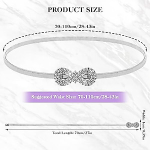 Amabro Gold Belts for Women, Rhinestone Chain Belt Elastic Skinny Belts Waist Belt Fashion Crystal Rope Belt Stretch Belts for Dresses(Silver)