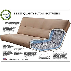 Pemberly Row 8" Full Size Spring Futon Mattress Replacement, Linen Fabric Cotton Sleeper Sofa Bed Mattress, Canadian-Frame Not Included