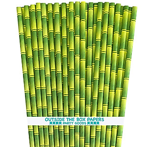 Bamboo Print Paper Straws - Green - Luau Party Supply - 7.75 Inches - 100 Pack